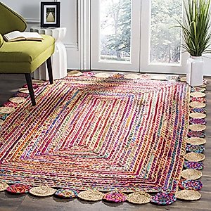 SAFAVIEH Cape Cod Collection Accent Rug - 4' x 6', Red & Multi, Handmade Boho Braided Jute & Cotton, Ideal for High Traffic Areas in Entryway, Living Room, Bedroom (CAP201A)