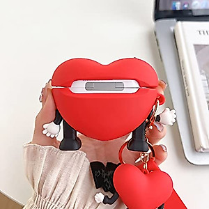 Cute Airpod Case, Funny 3D Cartoon Key Chain Case, Soft PVC Full Protection Shockproof Charging Case Cover Compatible with for Airpod 1/2. (Pendant Love)