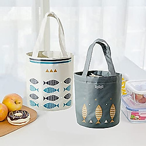 Cabilock 2pcs Lunch Tote Bag Oxford Portable Bento Bags Round Travel Insulated Lunch Cooler Bag Aluminum Foil Lunchbox Container for Picnic Camping School Office