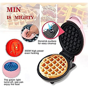 Mini Maker Waffle Maker 5“ Non-Stick Waffler Iron Stuffler Stuffed Wafflera Adjustable Browning Control, Heart, Pink