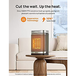 Dreo Space Heater for Bathroom and Indoor, Portable Heater, 1500W Safe and Quiet PTC Ceramic Heater, 40-95°F Digital Thermostat, 70°Oscillating, Remote, ALCI Safety Plug, 12h Timer, 5 Modes