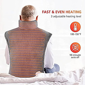 Comfier Large Heating Pad for Back Pain Relief,Soft Flannel Fast Heating Pads for Neck and Shoulders,Electric Heated Wrap,3 Heat Levels & 90-Mins Auto Shut Off,Machine Washable,Gifts for Dad,Women,Men