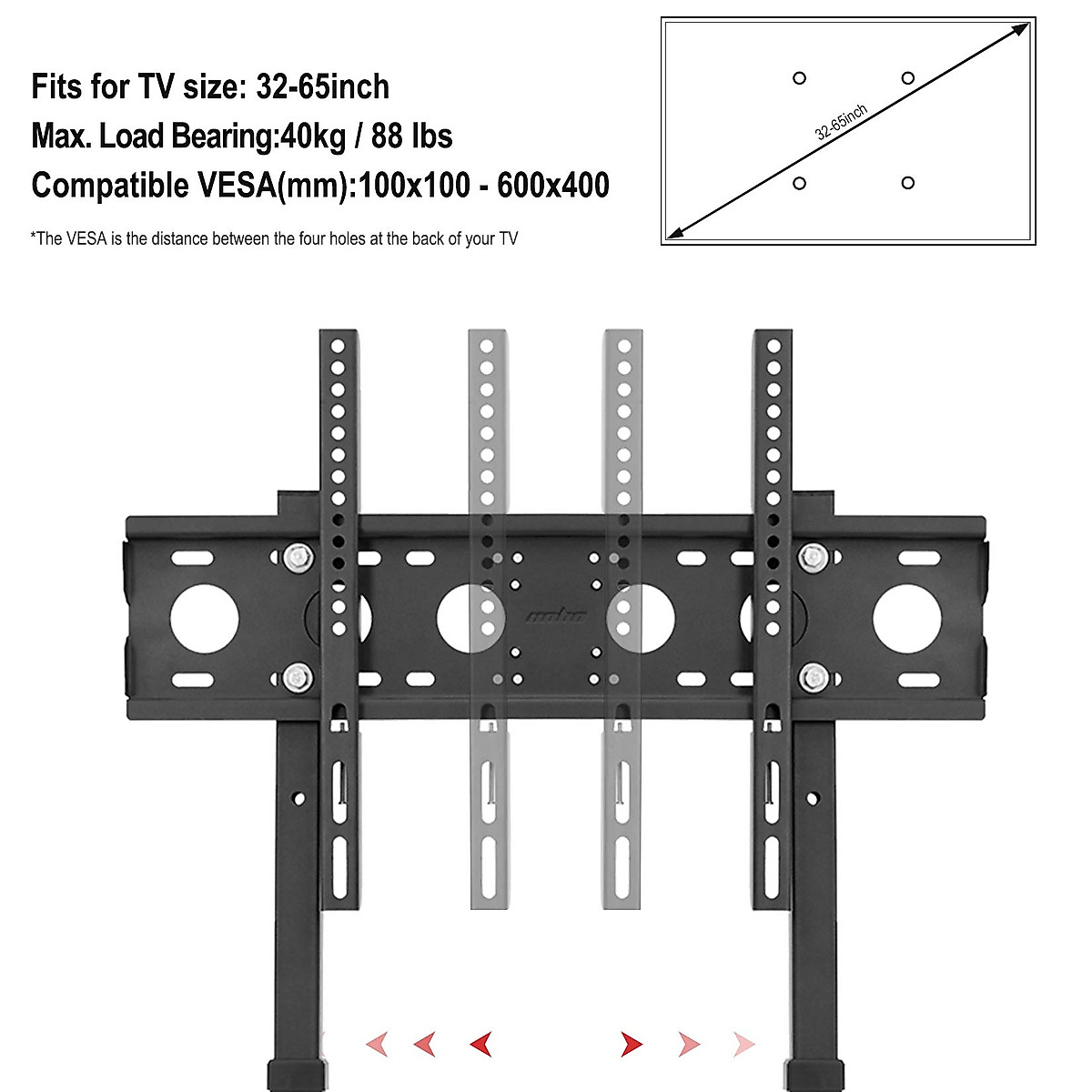 unho Universal Against The Wall TV Stand Floor: Free Standing Mount Stand with Height Adjustable Bracket for TV Bench Compatible with 32-65 inch Flat Panel LED LCD Plasma Screens (Black)