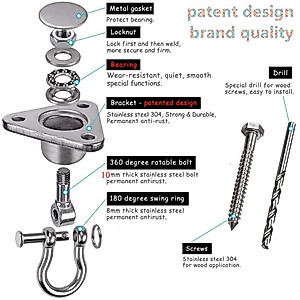 9M 2 Sets of Bearing Smooth Rotary Stainless Steel Hanger, Heavy Duty 180°+360° Rotary Swing Swing Hook, 1500 lb Capacity Wooden Concrete Playground Yoga Hammock Chair Rope Punch Bag Porch Swing Set