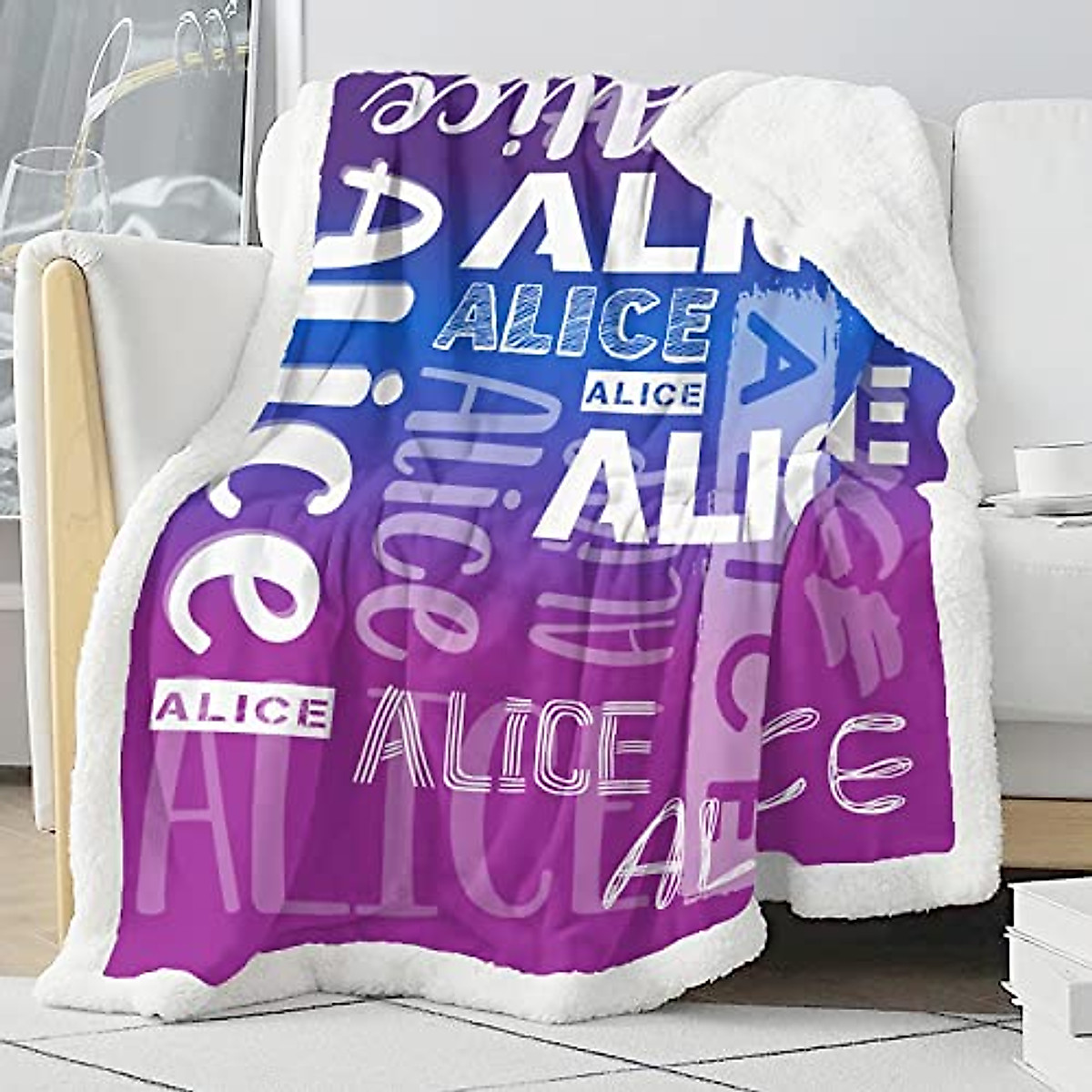 Customized Blanket for Adults with Name Personalized Blankets with Name for Adults Custom Purple Gradient Fleece Blanket Gifts for Birthday Mothers Fathers Valentines Day