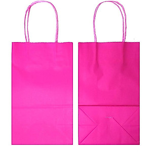 AZOWA Gift Bags Mini Kraft Paper Bags With Handles(Hot Pink, 25 Pcs)