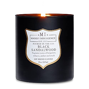 Manly Indulgence Scented Jar Candle, Black Sandalwood, Signature Collection, Soy Wax Blend, Wooden Wick, 15 Oz, Single (Bergamot, Tobacco, Amber & Musk)