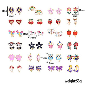 24 Pairs Clip On Earrings Non Piercing Earrings Hypoallergenic Animal Butterfly Rainbow Flower Mixed Color Painless Non-Piercing Earrings Pack