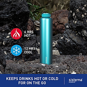 Sistema Hydrate Stainless Steel Water Bottle | 600 ml | BPA-Free | Double Wall Vacuum Insulated Metal Water Bottle | Keeps Liquid Hot & Cool | Assorted Colours