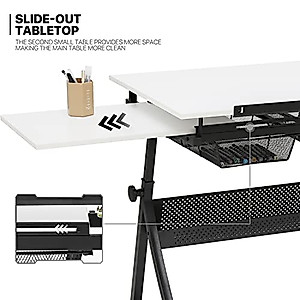 MoNiBloom Height-Adjustable Drafting Table, Tiltable Tabletop Drawing Table Adult Art Craft Work Station w/Stool for Reading Writing Painting, Homeschooling Desk for Children with 2 Storage Drawers