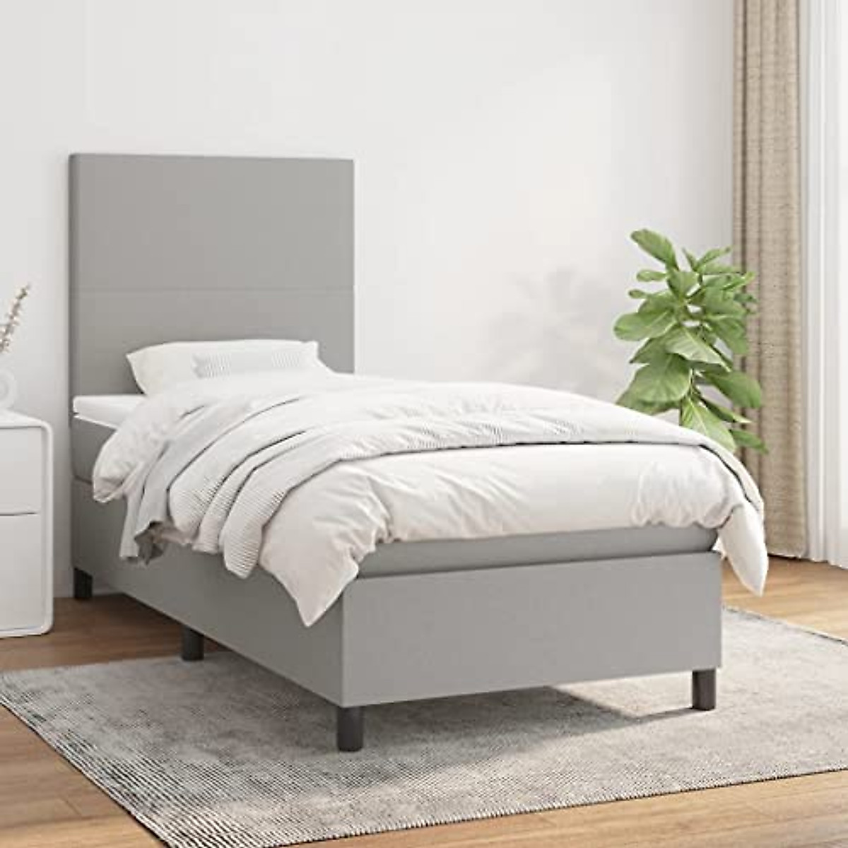 vidaXL Bed Frame, Box Spring Bed Single Platform Bed with Mattress, Bed Frame Mattress Foundation with Headboard for Bedroom, Light Gray Twin Fabric