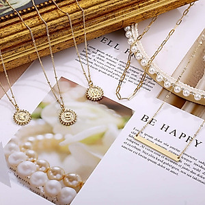 M MOOHAM Layered Gold Necklace for Women - 14K Gold Plated Initial Necklace for Women Layered Necklace Set Gold Necklace Non Tarnish Letter Necklace Gold Jewelry for Women