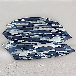 Camo Blue Forest Texture Satin Pillow Cases Silk Satin Pillowcase for Hair and Skin Standard Set of 2 Super Soft Silk Pillowcase with Envelope Closure (20x26 in)