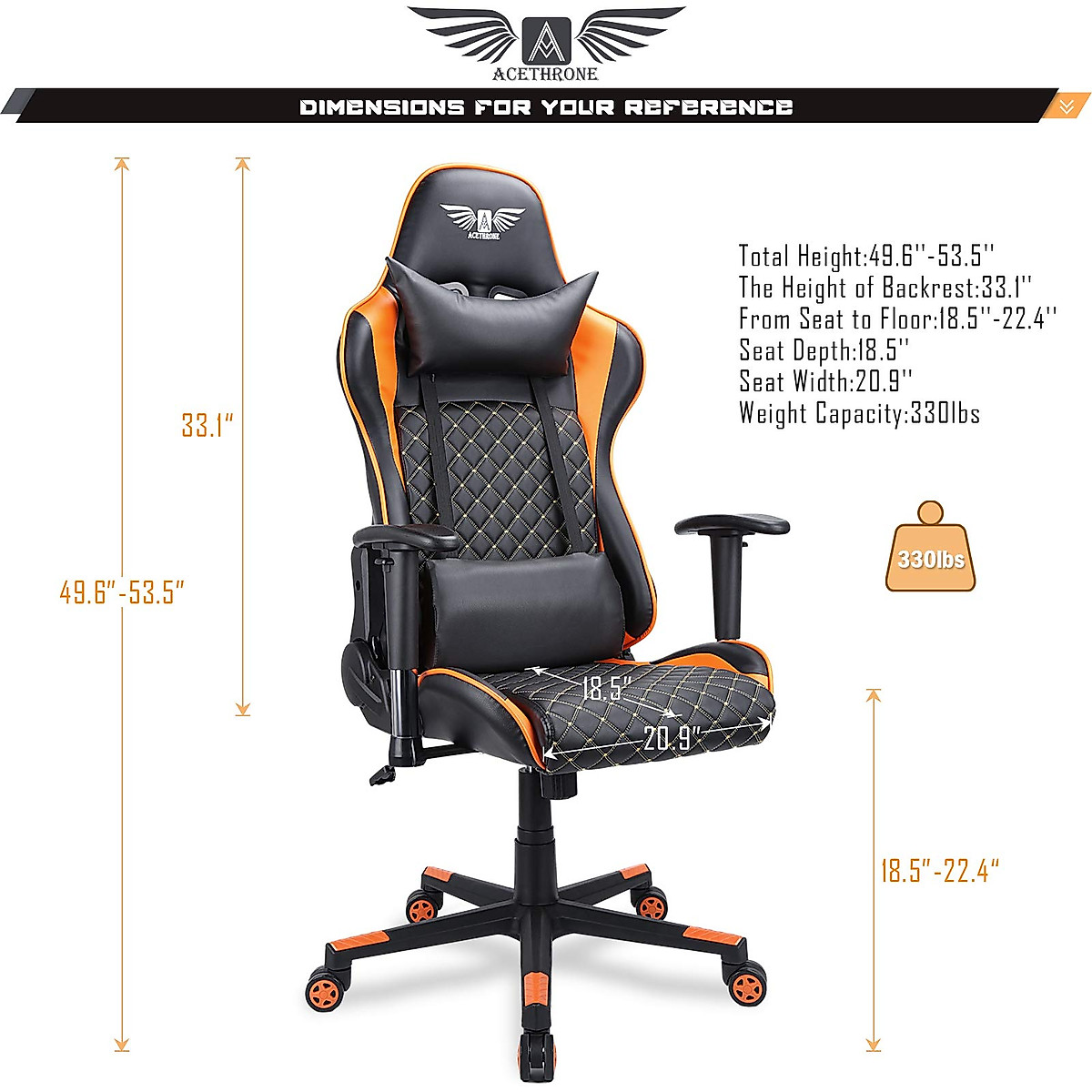 Acethrone Gaming Chair High Back Computer Chair Soft PU leather office Desk Chair Racing Executive Ergonomic Adjustable Swivel Task Chair Reclining with Headrest and Lumbar Support for Adults (Orange)