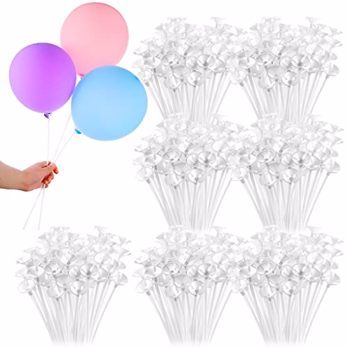 600 Pcs Plastic Balloon Sticks with Cups, Reusable Balloon Holder for Balloon Stand Birthday Christmas Party Wedding Anniversary Decoration(White)