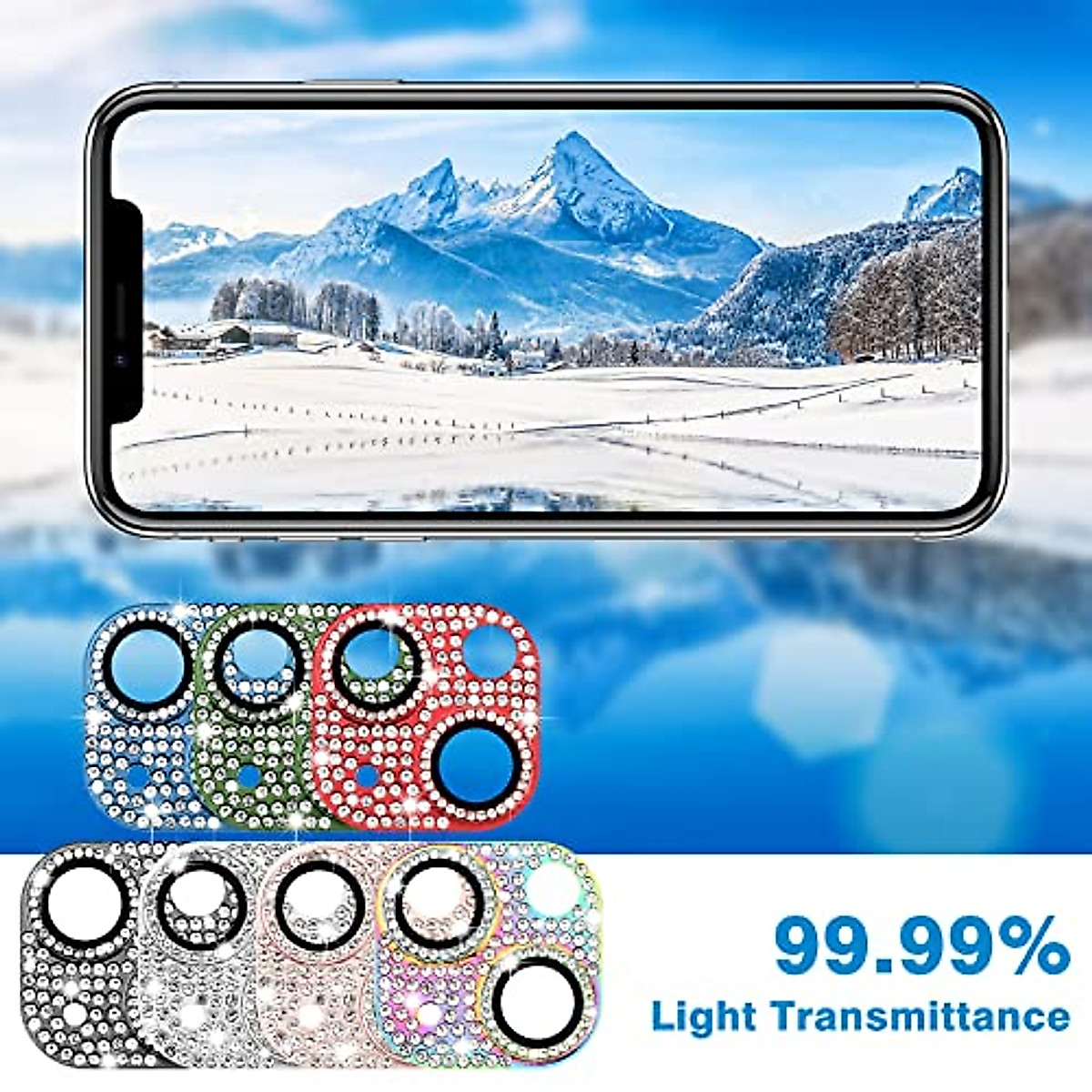 Hsefo for iPhone 13 & iPhone 13 Mini Camera Lens Protector, Bling 3D Rhinestone Sparkle Diamond 9H Tempered Glass Camera Cover Anti Scratch Shockproof Metal Lens Screen Full Protective Cover