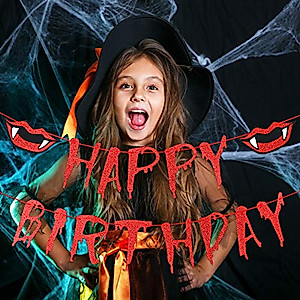 Red Glitter Halloween Happy Birthday Banner Halloween Zombie Horror Birthday Banner Halloween Bloody Horror Movie Vampire Diaries Themed Birthday Party Decorations Supplies