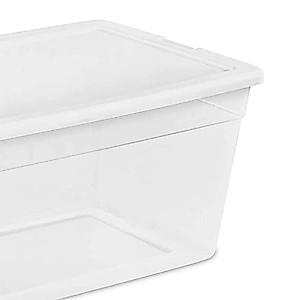 Sterilite 90 Quart Multipurpose Storage Box Container with Visible Base and White Secure Lid for Home Organization, Clear (12 Pack)