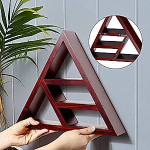 CozyCabin Triangle Shelf for Crystals Display, Moon Phase Wooden Crystal Display Shelf with Hooks Triangle Wall Shelf for Crystal Display