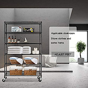 HCB 6-Tier Storage Shelf Heavy Duty Wire Shelving Unit 76"x48"x18" Height Adjustable Metal Steel Wire with Casters for Restaurant Garage Pantry Kitchen Rack (Black)