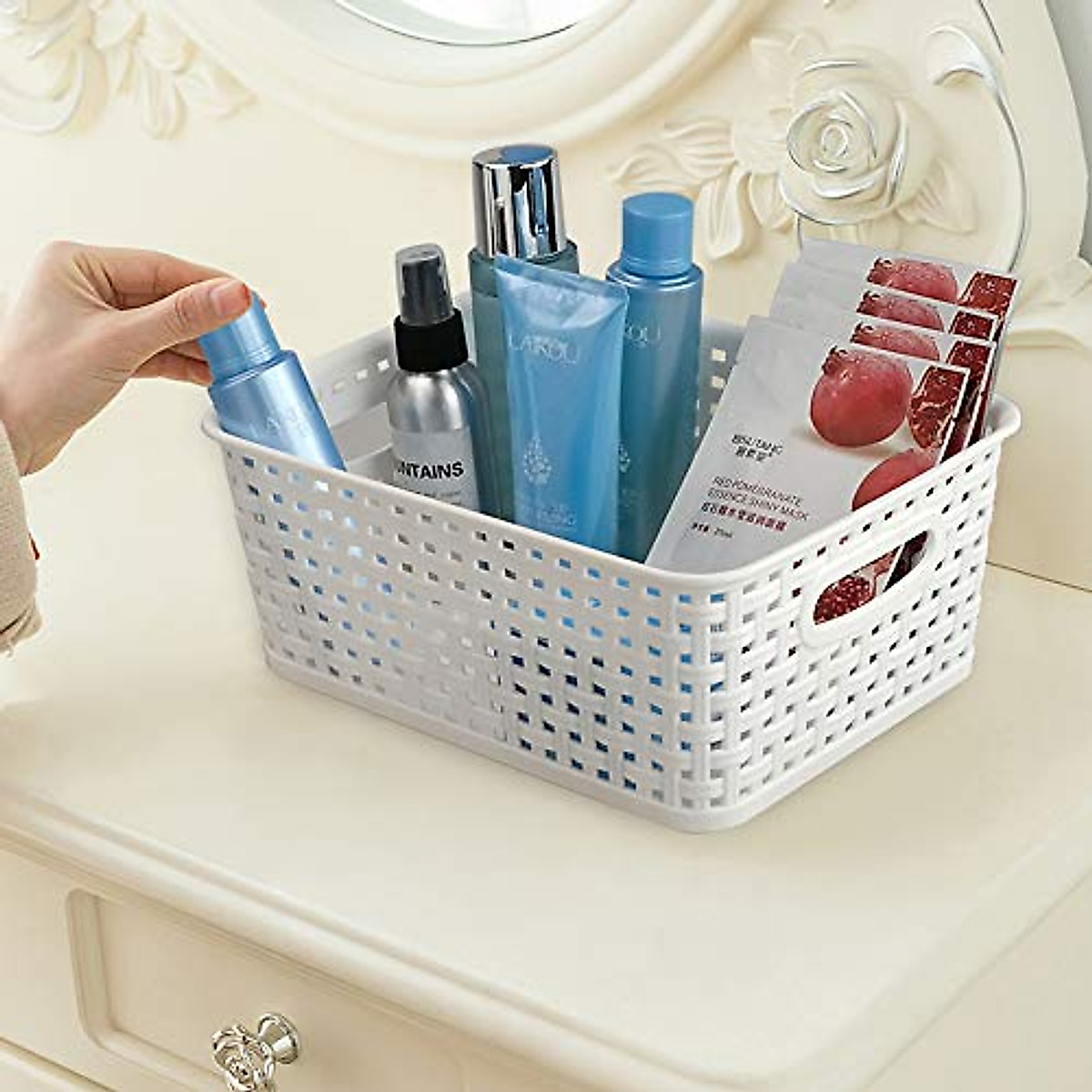 AnnkkyUS 6-Pack White Storage Plastic Baskets, Plastic Weave Basket for Organizing