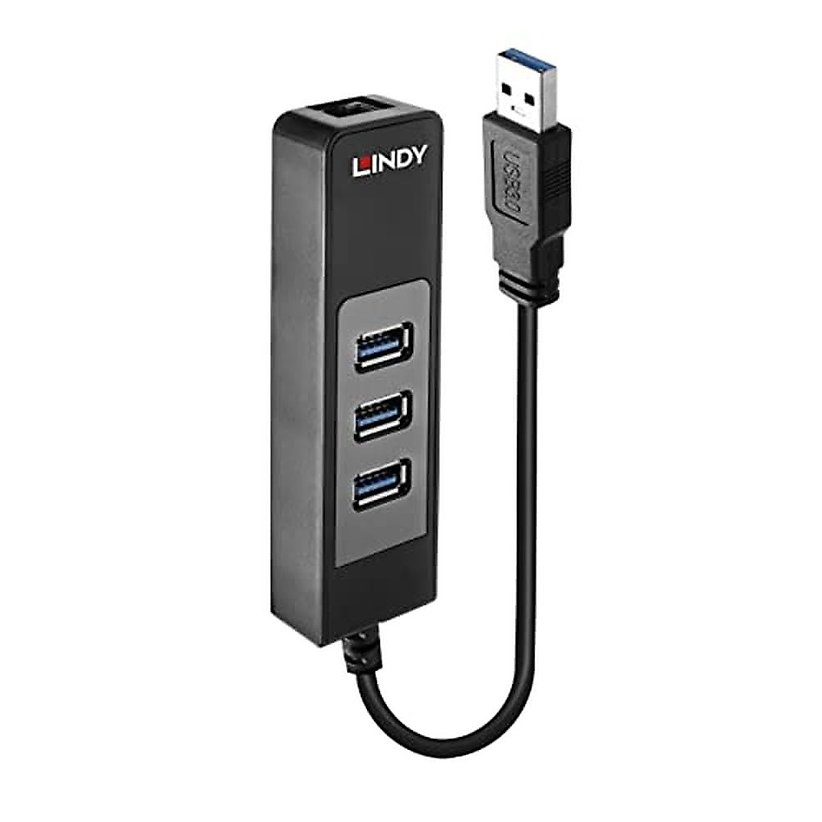 LINDY USB 3.1 Type A to Gigabit LAN 3 Port Type A Hub Adapter for Ultrabook and Tablet, Black
