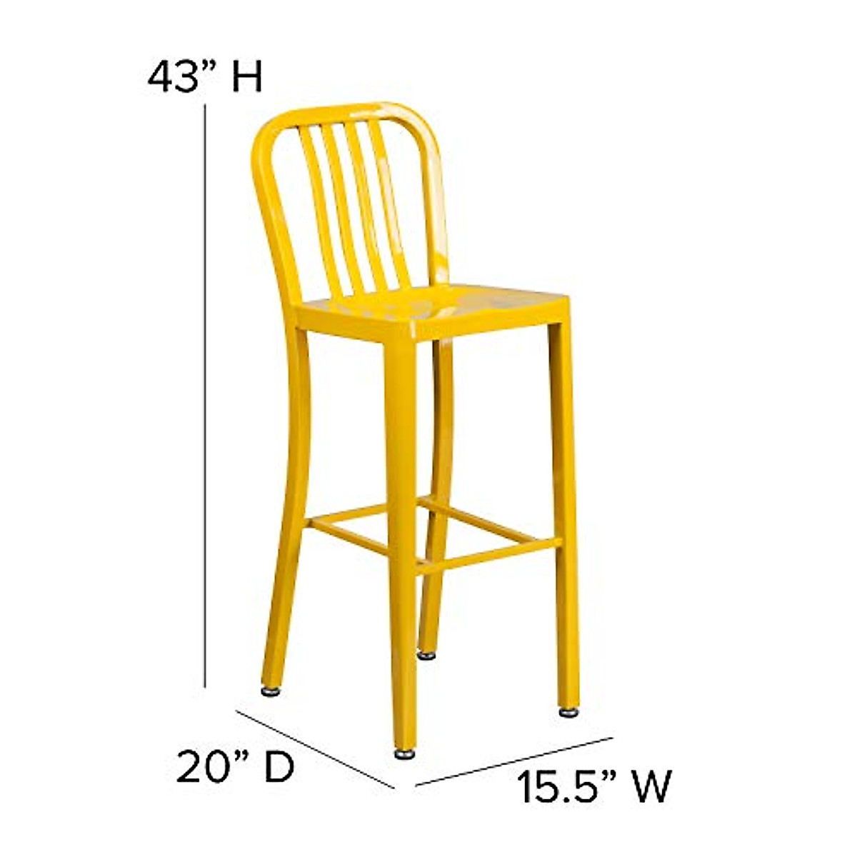 BizChair Commercial Grade 30" H Yellow Metal Indoor-Outdoor Barstool with Slat Back