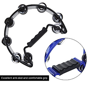 LTGO EOEXN 4 Pack Half Moon Tambourine for Adults Tamborines Musical Instrument Percussion Instruments Tambourine Double Row Plastic Music Rhythm Tambourine for KTV Party（2 Black, 2 Blue）