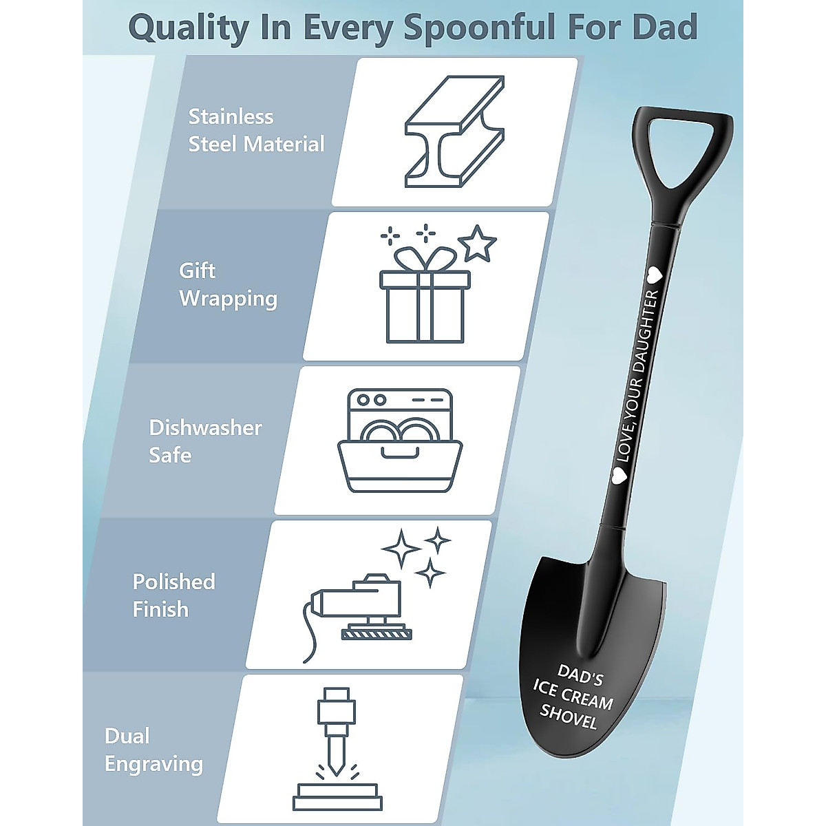 Gifts for Dad Fathers Day Dad Gifts from Daughter - Cool Ice Cream Shovel Spoon for Papa Husband Grandpa, Unique Birthday Present Ideas from Son Wife Kids Adults
