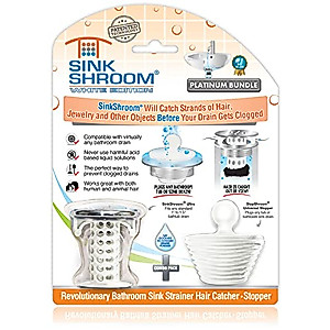 SinkShroom Revolutionary Bathroom Sink Drain Protector Hair Catcher, Strainer, Snare, White Chrome with Stopper