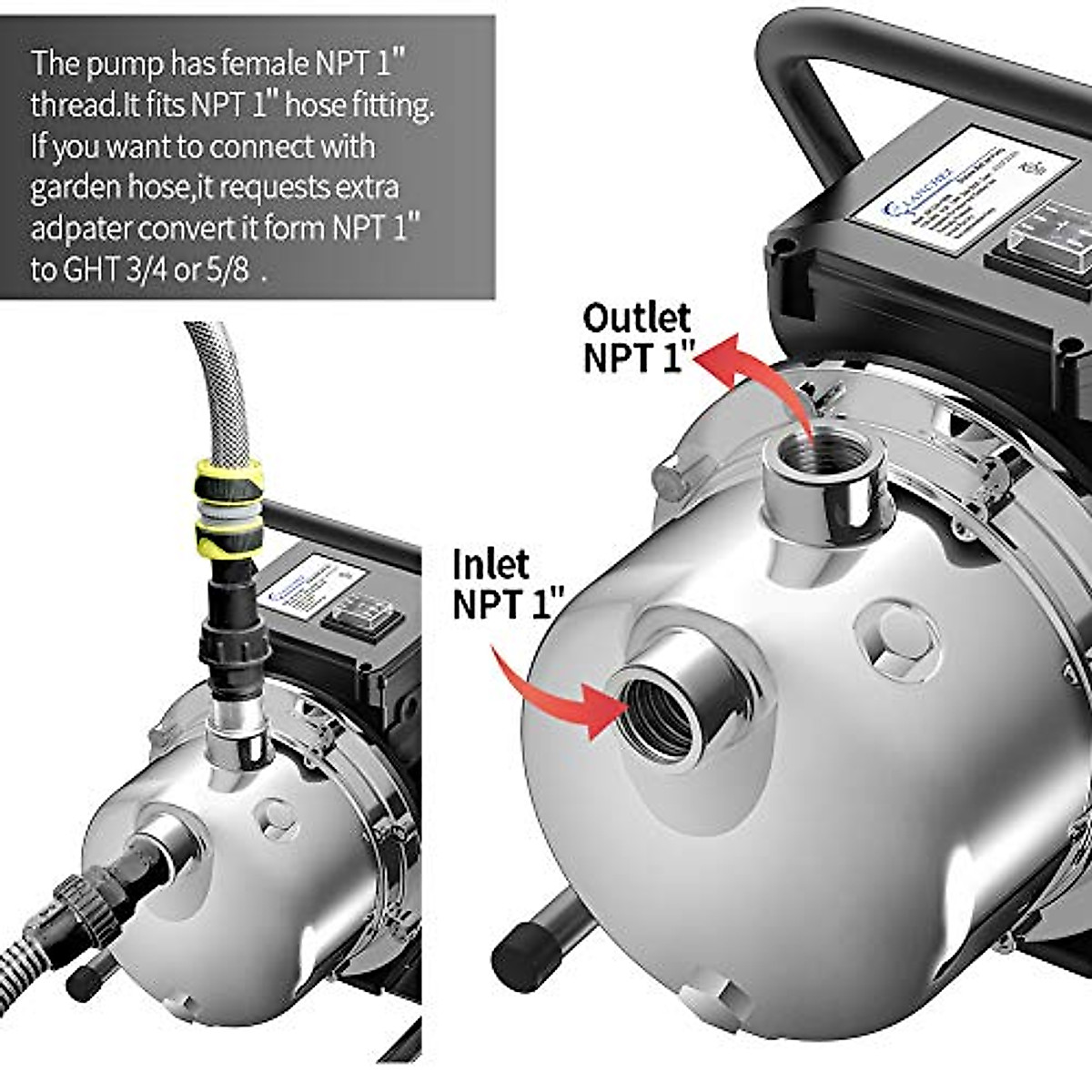 Lanchez 1.6 HP Shallow Well Pump Garden Pump，Portable Water Transfer Draining Irrigation Pump for Water Removal, Lawn Fountain Pump，Irrigation Pump 1162 GPH 147 Feet Height