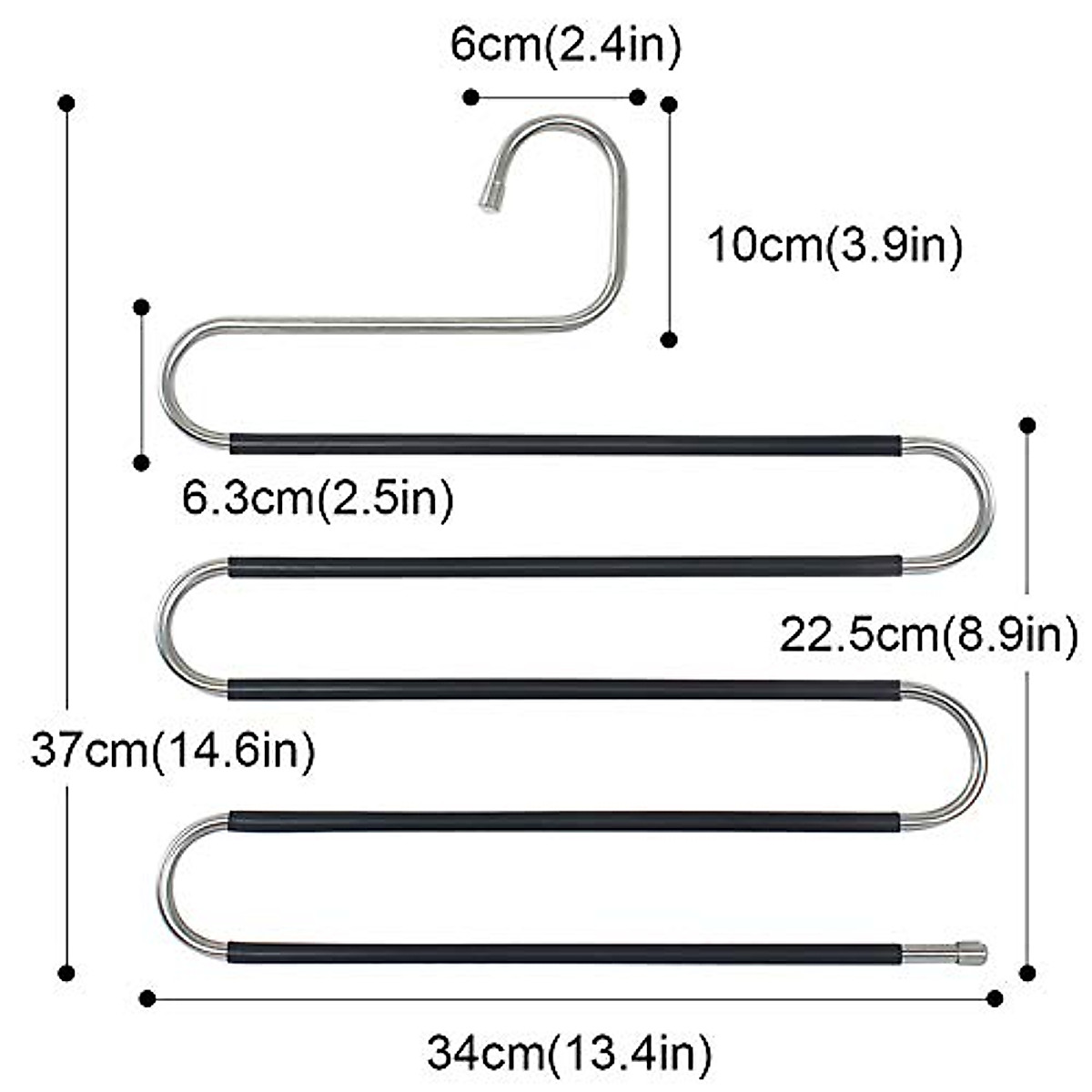 HuaQi S Shape Clothes Trousers Hangers Non Slip Closet Storage Organizer Multi Space Saving Hanger for Pants Jeans Belt Tie Scarf Legging (3-Pieces)