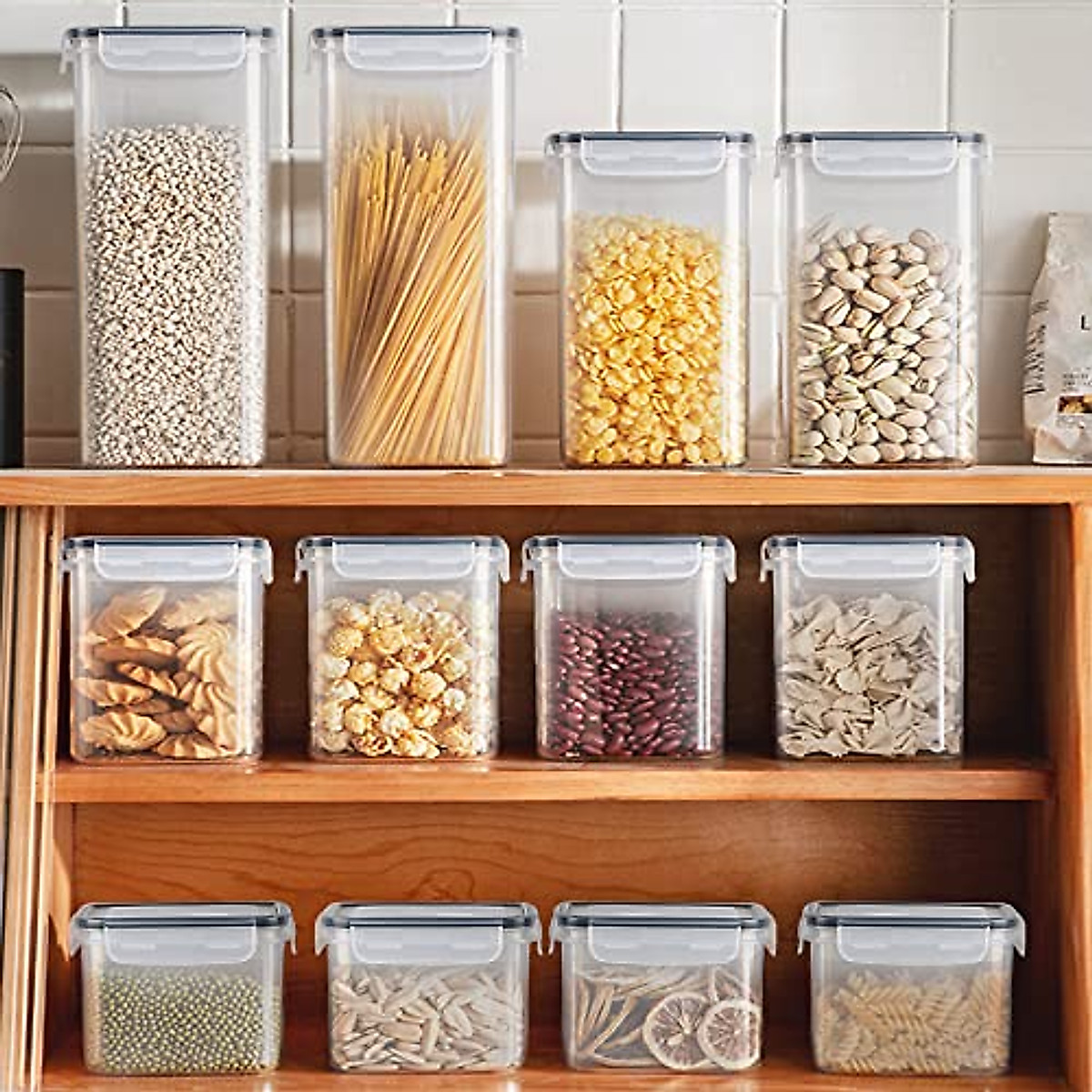 58PCS Airtight Food Storage Containers Set, Kitchen & Pantry Organization Containers for Dry Food, Flour & Sugar, BPA Free Plastic Cereal Container with Easy Lock Lids, Labels, Marker & Spoon Set