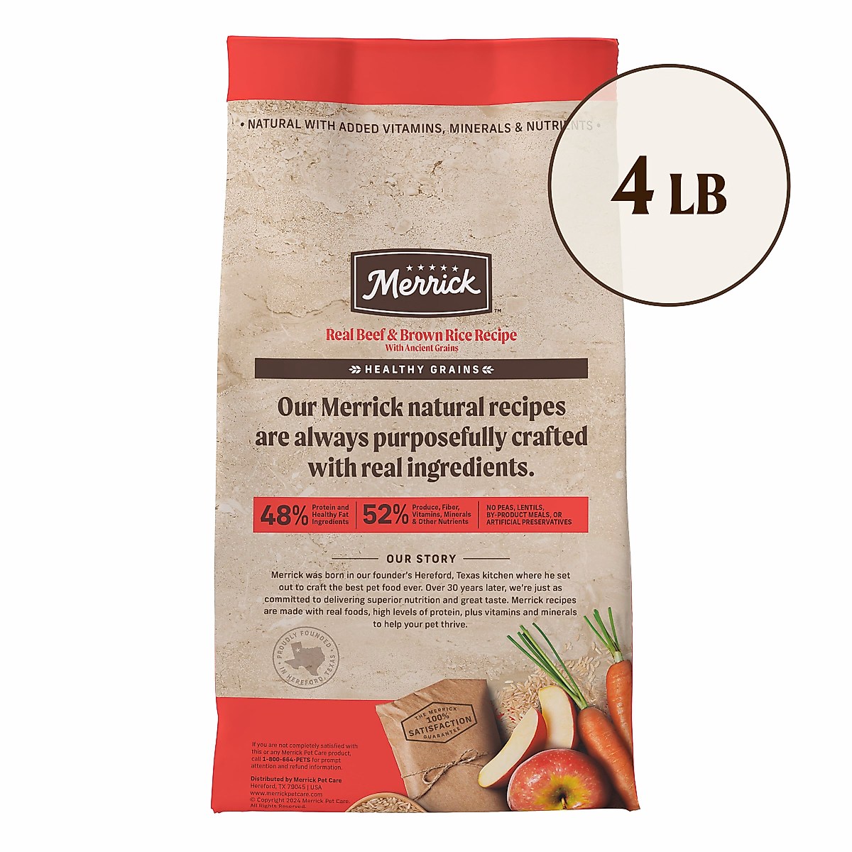 Merrick Healthy Grains Premium Adult Dry Dog Food, Wholesome And Natural Kibble With Beef And Brown Rice - 4.0 lb. Bag