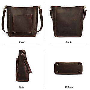 S-ZONE Women Vintage Genuine Leather Bucket Tote Bag Hobo Handbag Distressed Shoulder Purse