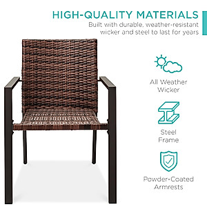 Best Choice Products Set of 2 Stackable Outdoor Wicker Dining Chairs All-Weather Firepit Armchair w/Armrests, Steel Frame for Patio, Deck, Garden, Yard - Light Brown