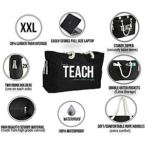 Keho XXL Ultimate Teacher Waterproof Multi Pocket Tote Shoulder Bag (Huge) - Perfect Usable Gift for Teacher Appreciation, Comfy Rope Handles & Perfect Work Bag