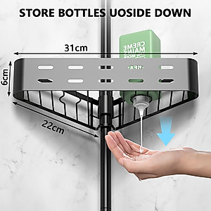 KEGII Shower Caddy Corner Tension Pole - Shower Organizer Rustproof, Black Shower Shelves Free Standing, Inside Shower Rack Shampoo Holder, Shower Storage Adjustable