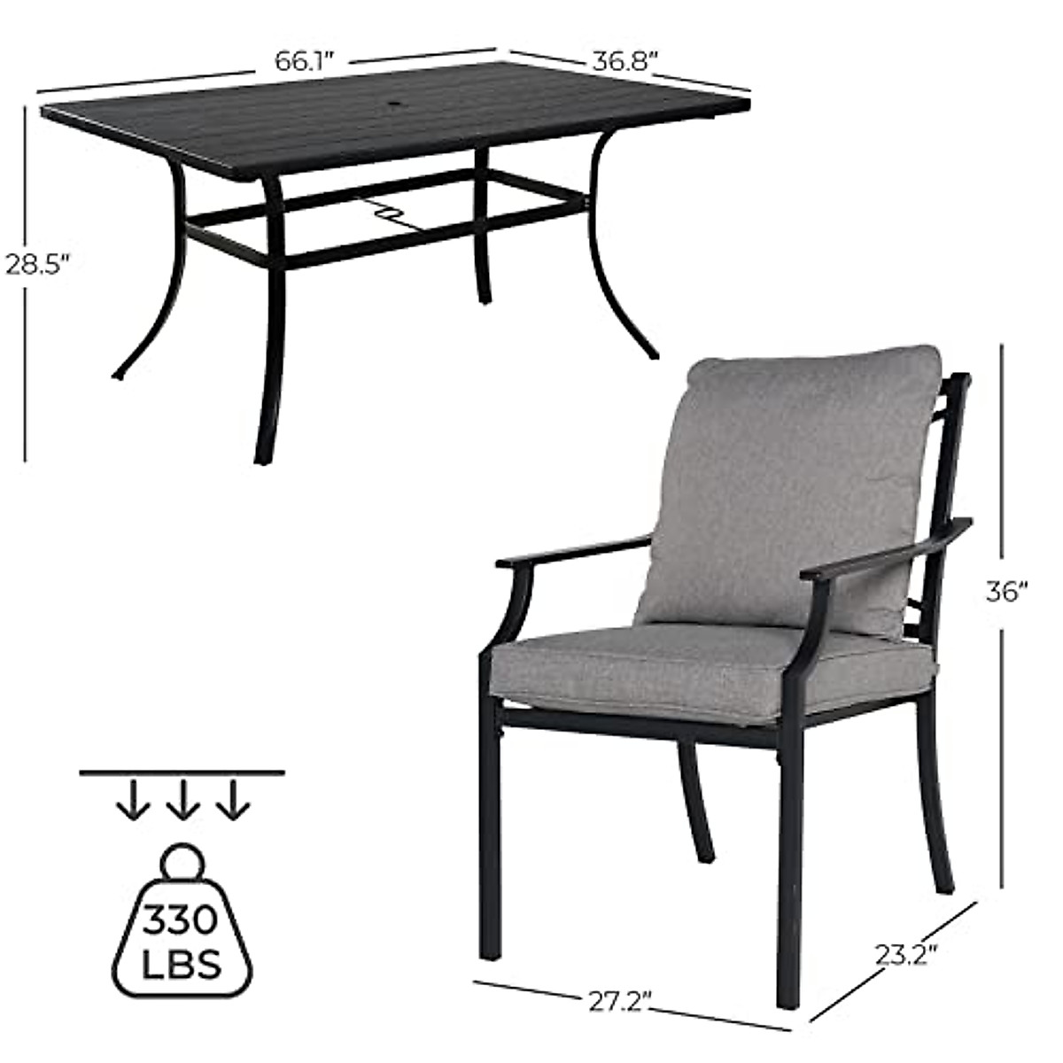 Grand patio 7 Pieces Outdoor Dining Set, Patio Dining Set for 6 with 1 Rectangular Dining Table,Metal Patio Garden Set for Backyard,Patio