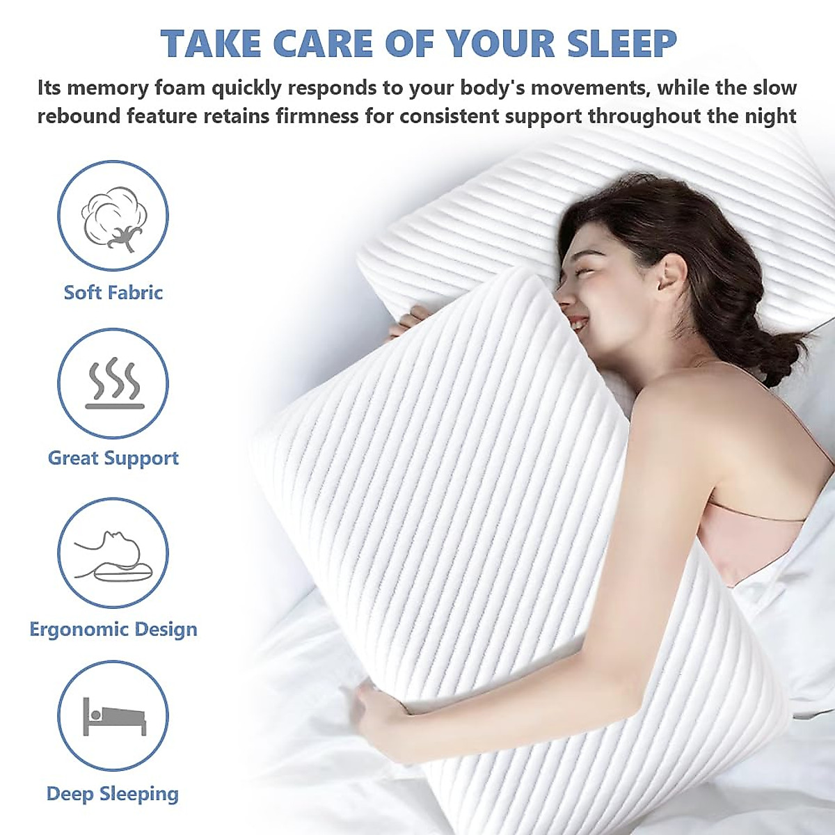 Ubozaw 2 Pack Cooling Gel Memory Foam Pillows for Sleeping, Firm Foam Bed Pillows with Holes, Ventilated Memory Foam Pillows for Back and Side Sleepers, 5 Inch Loft, with Washable Cover, Queen Size