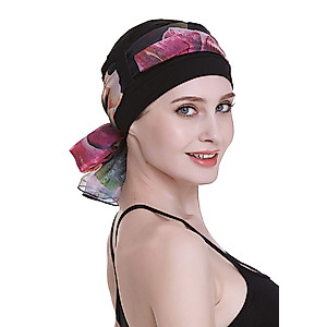FocusCare Black Chemo Turbans for Alopecia Women Cancer Patients Headwear Medical Cap