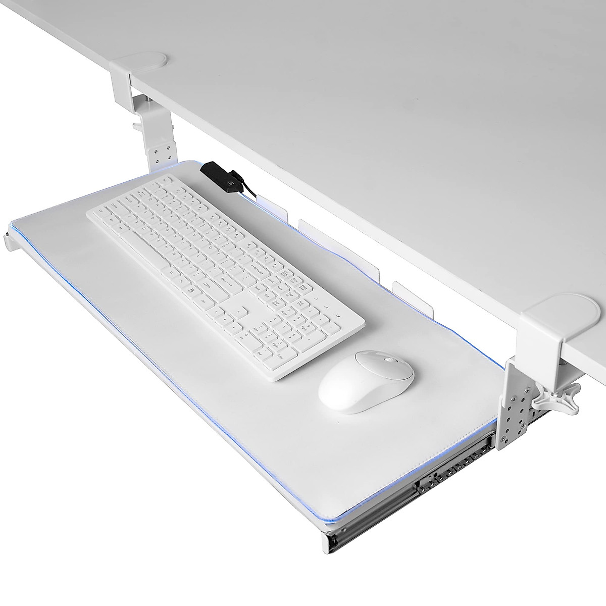 VIVO Large Height Adjustable Under Desk Keyboard Tray with RGB LED Light Mouse Pad, C-clamp Mount, 27 (33 with Clamps) x 11 inch Slide-Out Platform Computer Drawer for Typing, White, MOUNT-KB05GPW