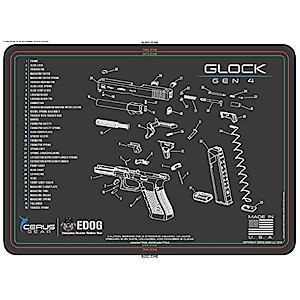 Gen 4 5 PC EDOG Schematic (Exploded View) Heavy Duty Pistol Cleaning 12x17 Padded Gun-Work Surface Protector Mat Solvent & Oil Resistant & 3 PC Cleaning Essentials & Clenzoil