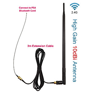PS4 Antenna Upgrade Replacement Kit 10dBi 2.4GHz Long Range Extender BT WiFi Antenna + 10in U.FL to RP-SMA Cable for Mini PCIe Card + RP SMA Extension Cable 10ft