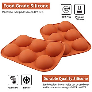 Bunpena Silicone Molds, Chocolate Molds with 6 Semi Sphere Jelly Holes, 4 Pack Hot Cocoa Bomb Mold for Making Hot Chocolate Bombs, Dome Mousse, Cocoa Ball, Coco Bomb (Comes with 2 Droppers), Brown