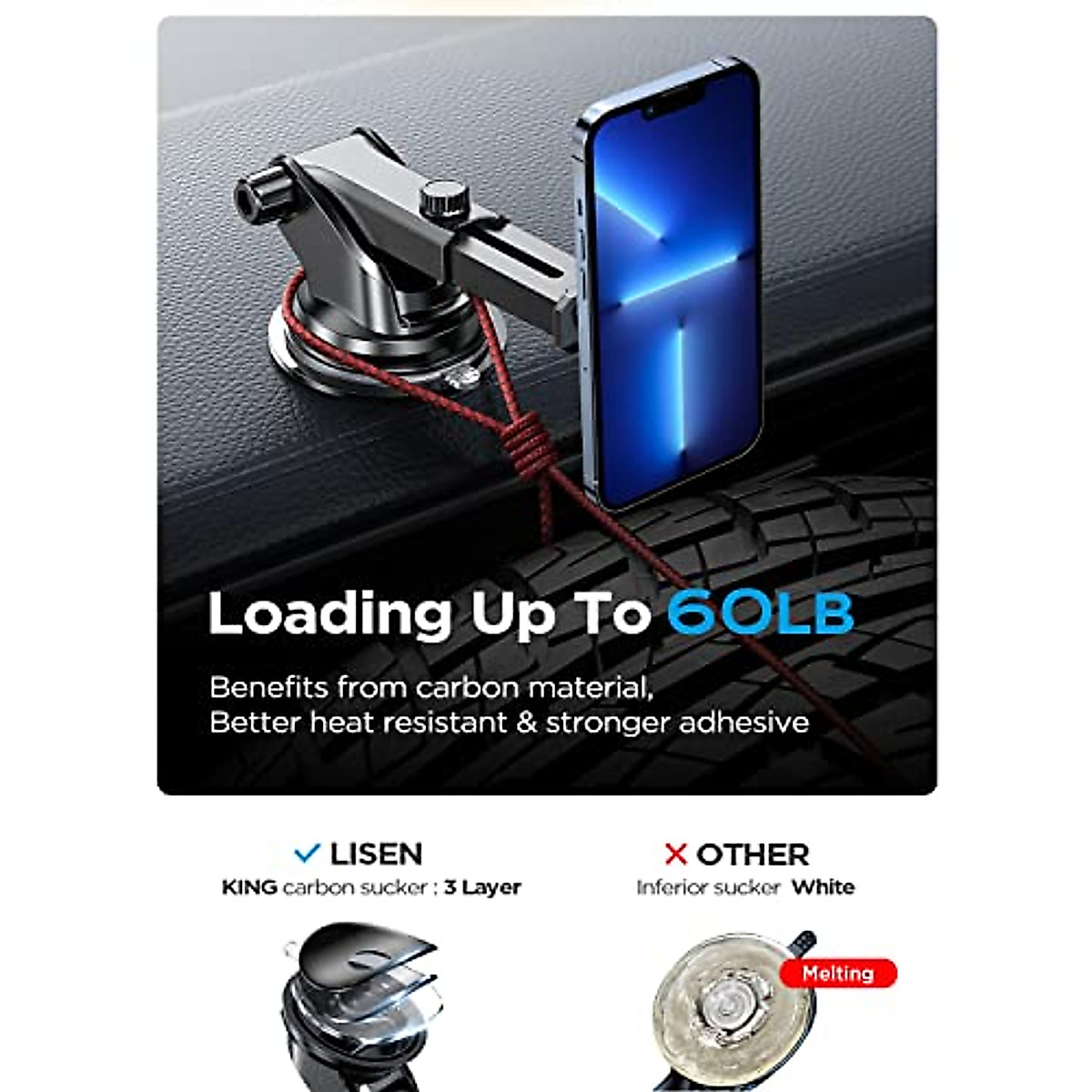 LISEN Magnetic Phone Holder for Car Mount Universal Dashboard Windshield Magnet Car Phone Holder Mount Industrial-Strength Suction Cup Car Magnet Phone Mount for Cell Phone & All Tablets (Black)