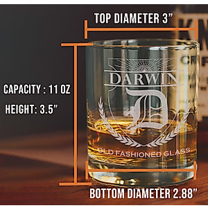Personalized Etched 11oz Whiskey Glass - Custom Engraved Bourbon Customized Gifts for Men, Dad Scotch Drinking Birthday Glasses, Groomsmen Gifts, Liquor Cocktail Rocks Old Fashioned, Scott Monogram