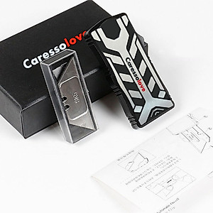 Best Aluminum Alloy Auto Retractable Box Cutter, Replaceable Safety Blade EDC Pocket Knife, Heavy Duty Self Retracting Small Utility Knives With Clip, Black With 5 Extra Blades