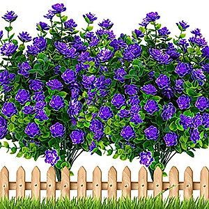 AXYLEX Artificial Flowers Outdoor Fake Plants - 12 Bundles Outside Face Plastic Greenery UV Resistant No Fade Faux Daffodils Spring Shrubs Home Decoration Garden Porch Patio Bushes Farmhouse (Purple)