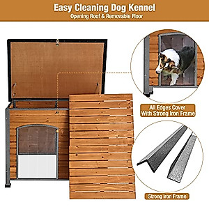 Dog House for Small to Large Sized Dogs - Indoor Outdoor Doghouse Puppy Shelter with Elevated Floor, Durable Waterproof Dog Kennel, Dog Home with Iron Frame - Anti Bite